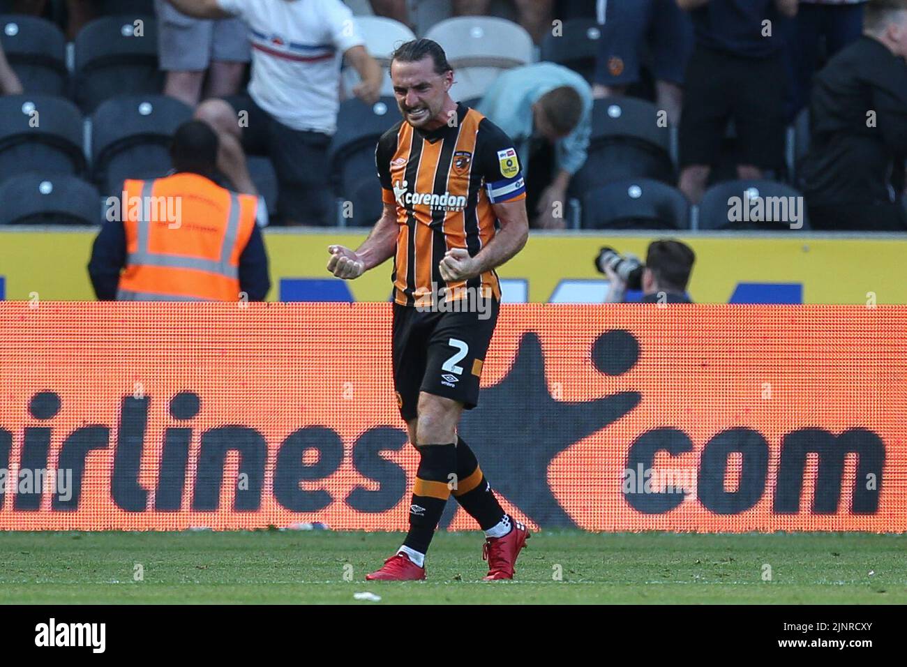 Lewie Coyle #2 of Hull City shows his happiness at the final whistle ... Lewie Coyle #2 of Hull City shows his happiness at the final whistle ...