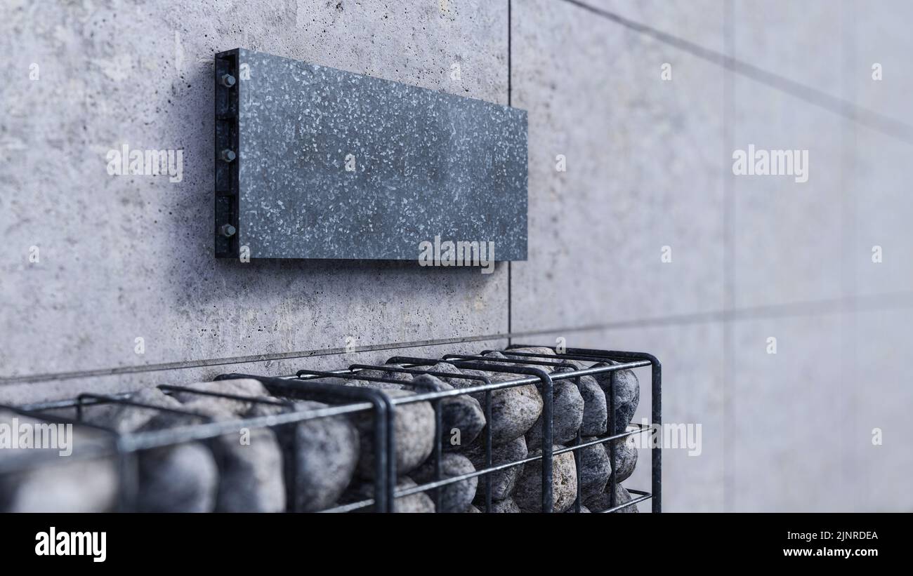 A 3d rendering image of metal blank sign on cracked concrete wall Stock ...