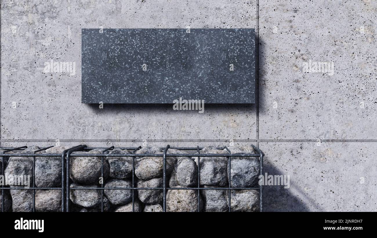 A 3d rendering image of metal blank sign on cracked concrete wall Stock ...