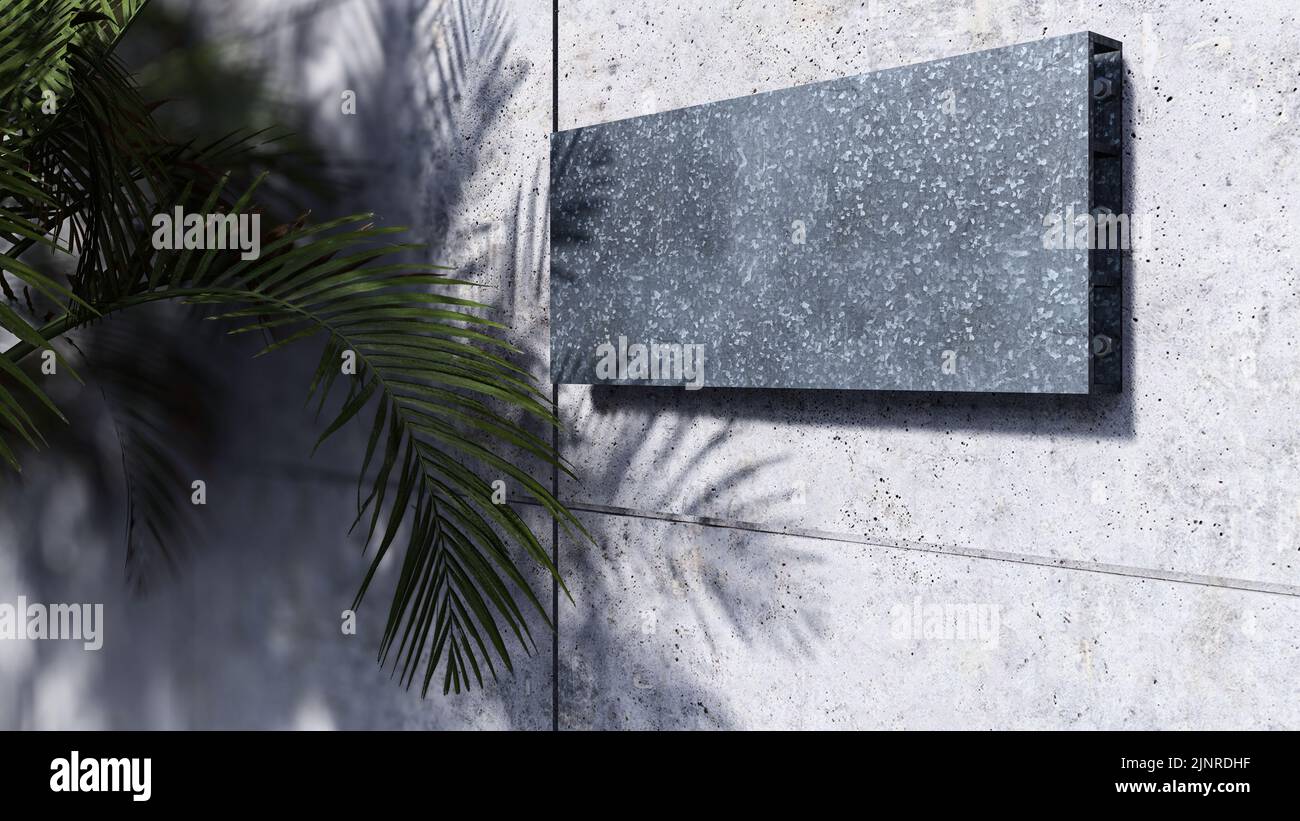 A 3d rendering image of metal blank sign on cracked concrete wall Stock ...
