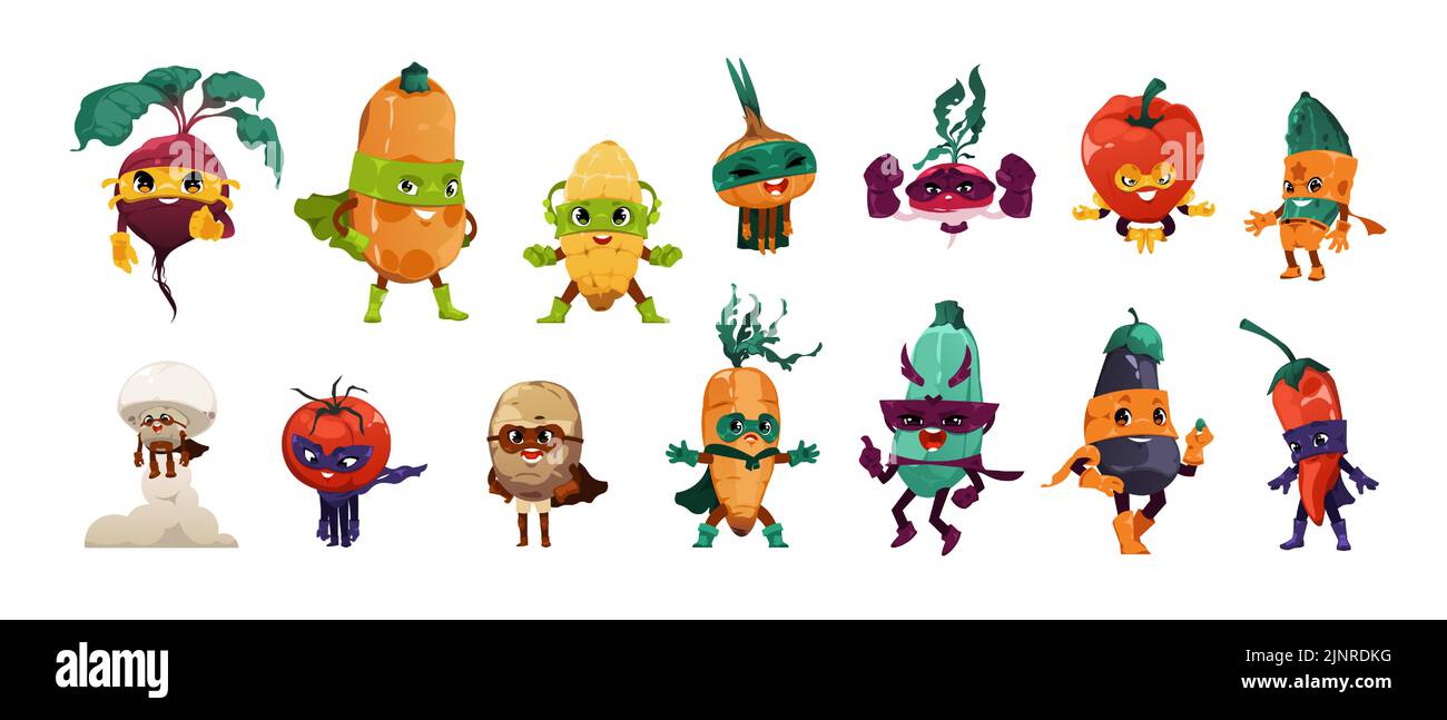 Superhero vegetables. Funny cartoon organic food in colorful hero ...
