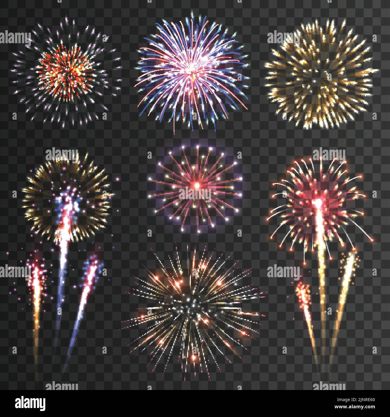 Festive patterned firework bursting in various shapes sparkling ...