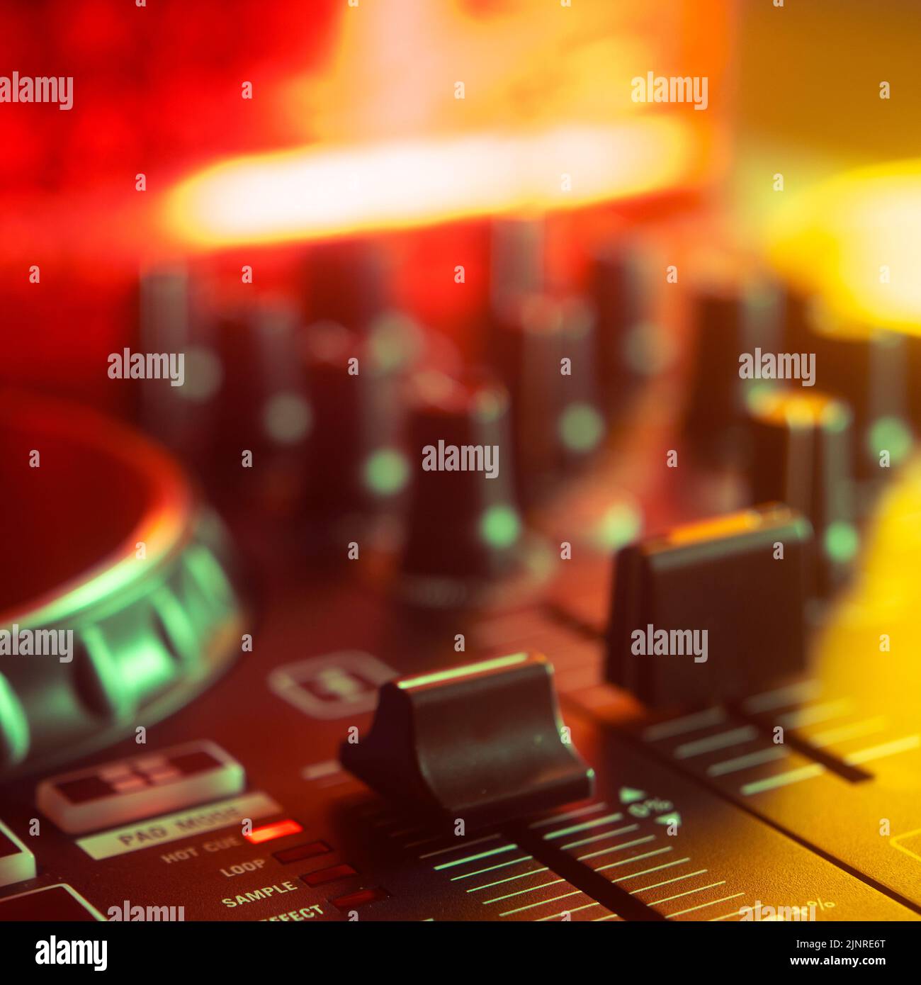 Dj nightclub deejay mixing desk house music on turntables party square ...