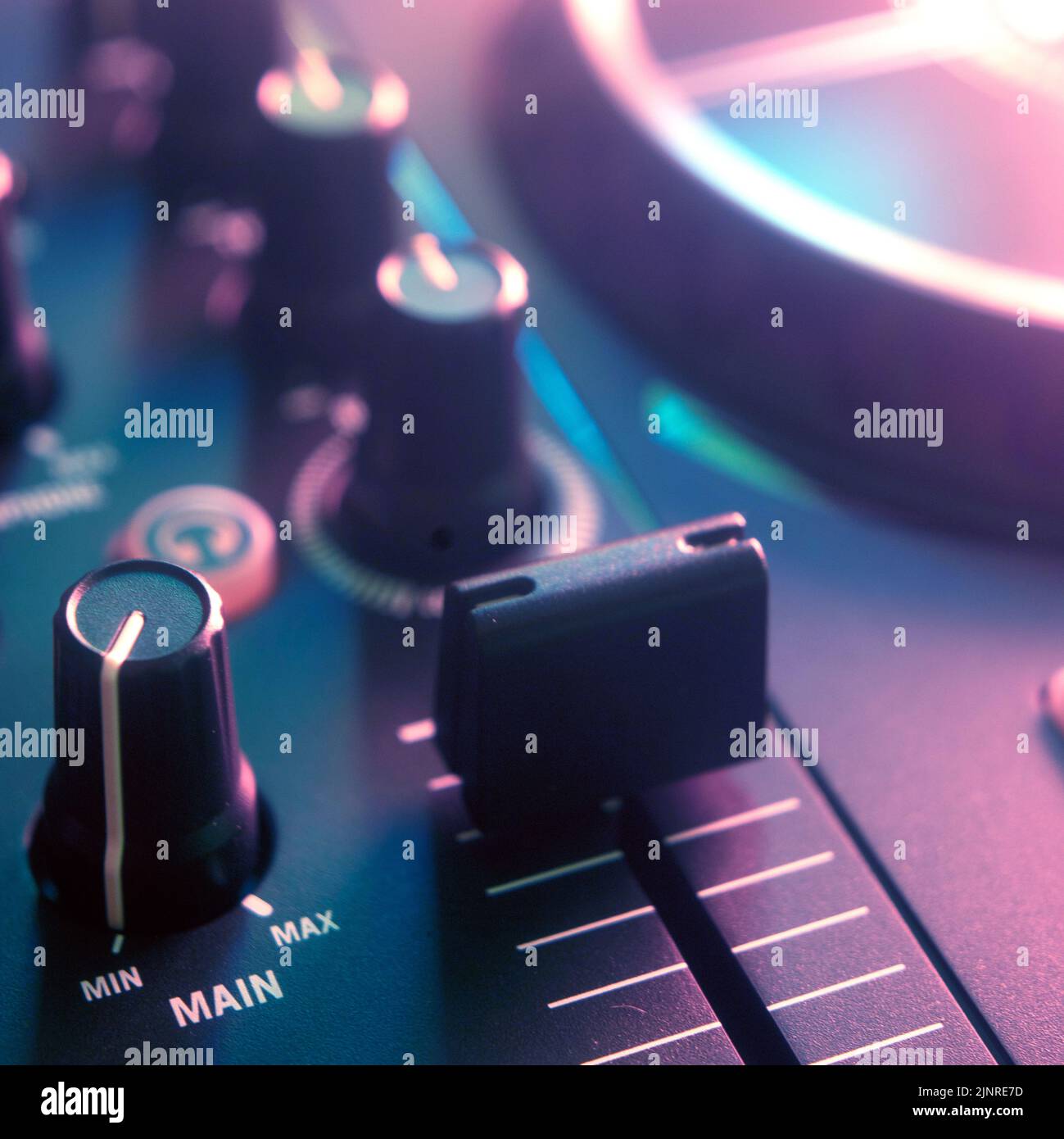 Dj nightclub deejay mixing desk house music on turntables party square ...