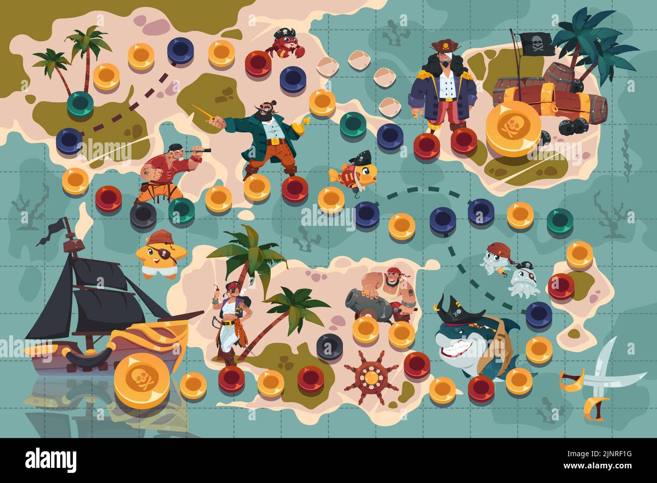 Pirate board game. Cute adventure attraction and education cardboard ...