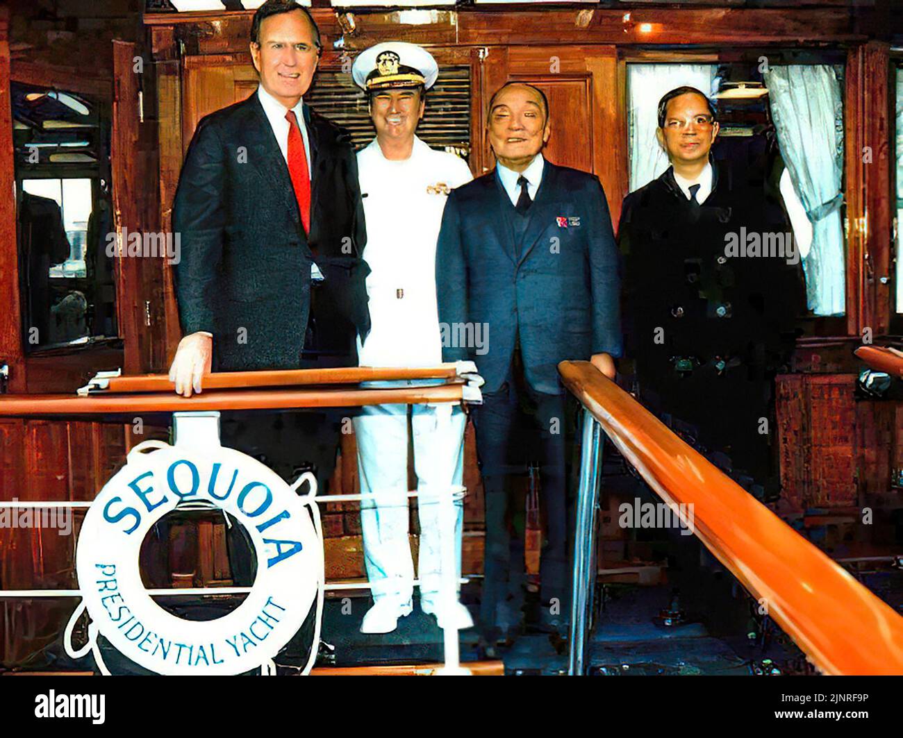George HW Bush aboard the presidential yacht - the USS Sequoia Stock Photo - Alamy