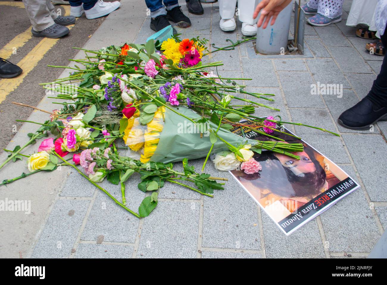 ILFORD, LONDON, ENGLAND- 2nd July 2022: Flowers laid in memory of Zara ...