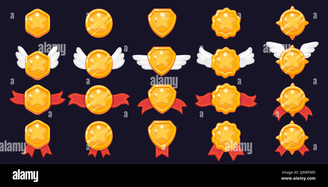 Game star level. Cartoon 2D game asset of victory award and win medals ...