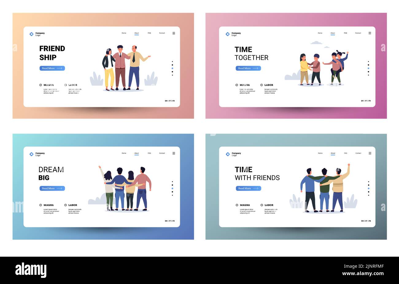 Friends hug landing. Home page for business with cartoon characters ...