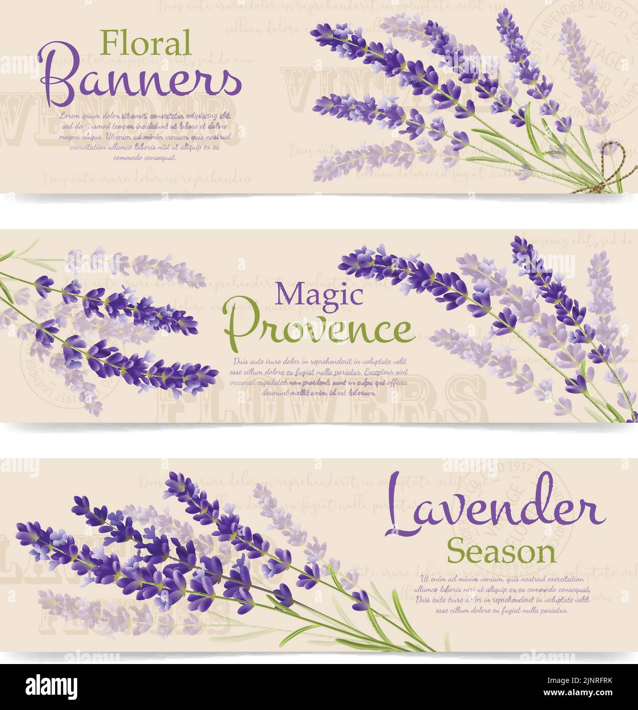 Advertising horizontal banners floral provence and seasons with branch ...