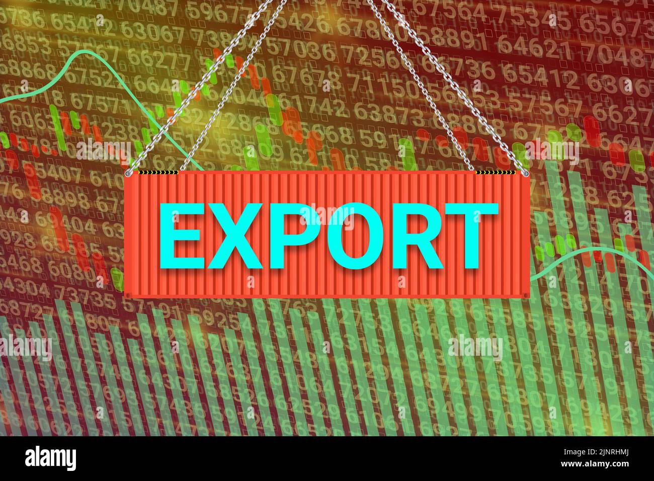 export word on hanging cargo container on graph background. concept for ...