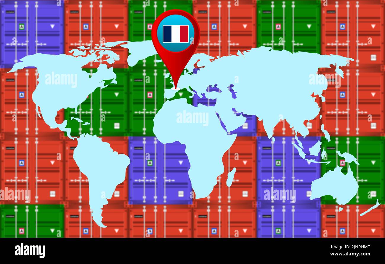 concept for import export business in France isolated one blur cargo container with world map ...