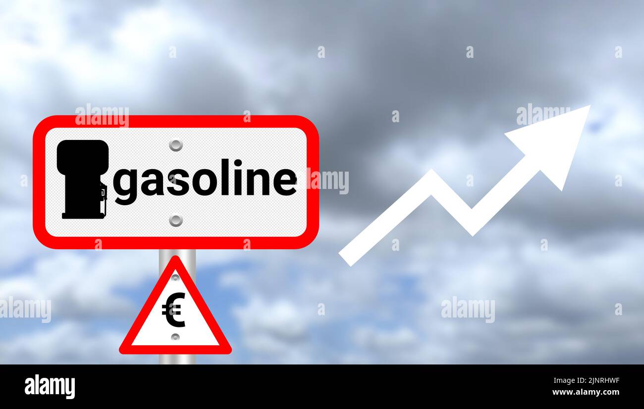 gasoline price hike background with blur sky and gasoline sign board ...