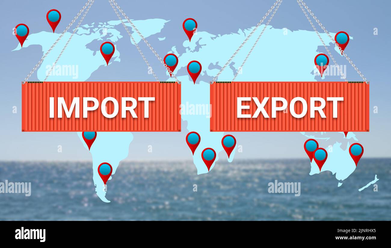 import export business in World wide with hanging Cargo container and ...