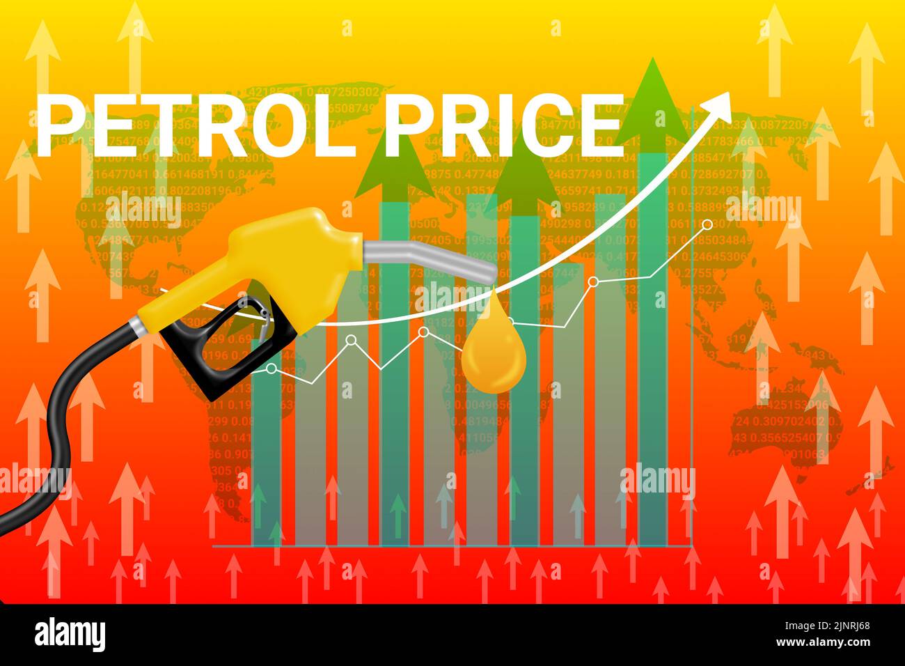 petrol price hike graph background with nozzle. expensive gasoline in ...