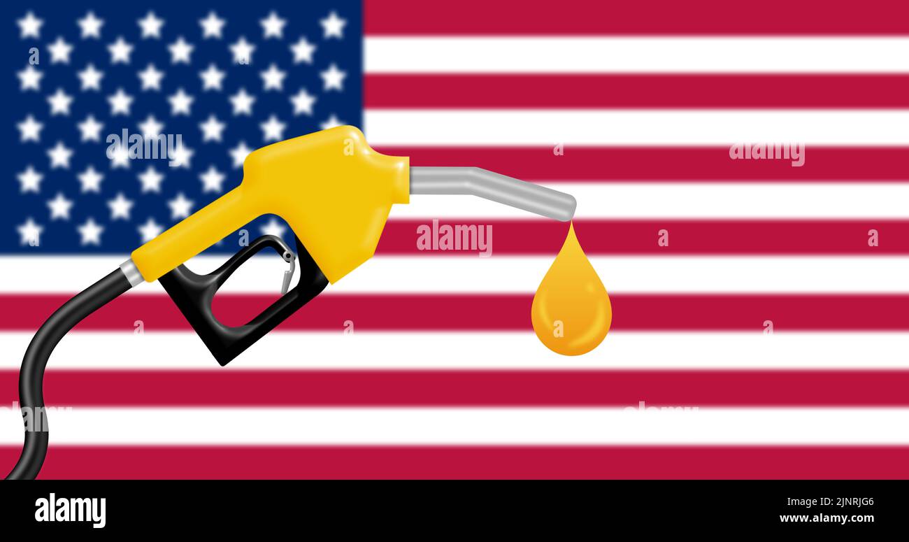 fuel nozzle on blur usa Flag with fuel drop. concept for demand and ...