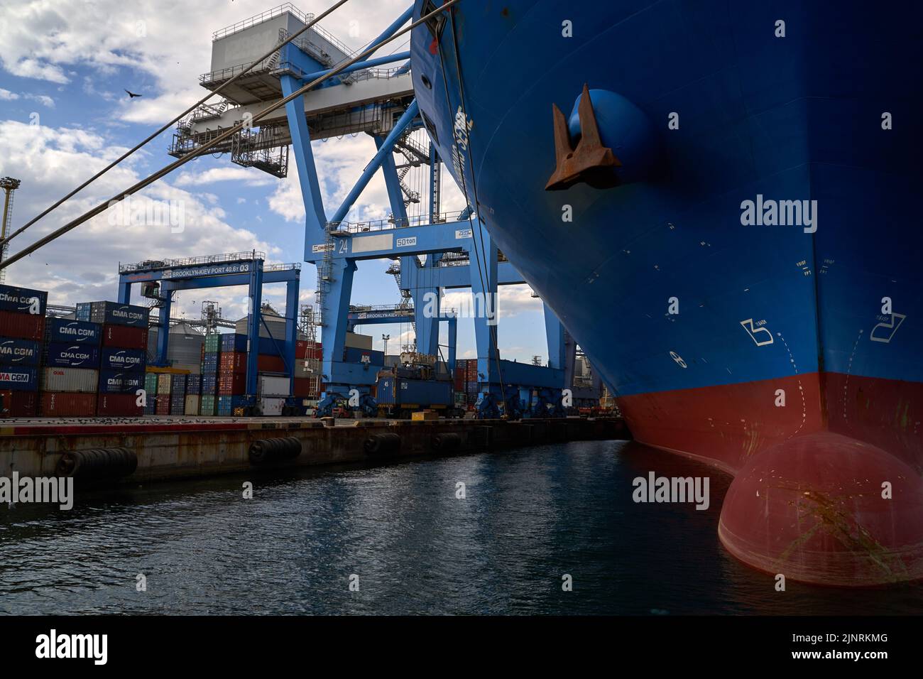 Odessa, Ukraine SIRCA 2019: container ship close - up. Part of large ...