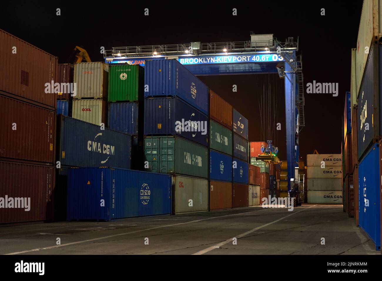 Odessa, Ukraine SIRCA 2019: industrial port with containers. Stacks of ...