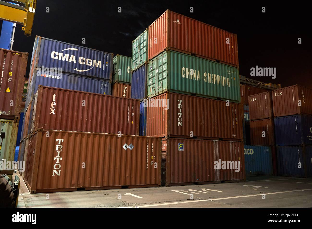 Odessa, Ukraine SIRCA 2019: industrial port with containers. Stacks of ...