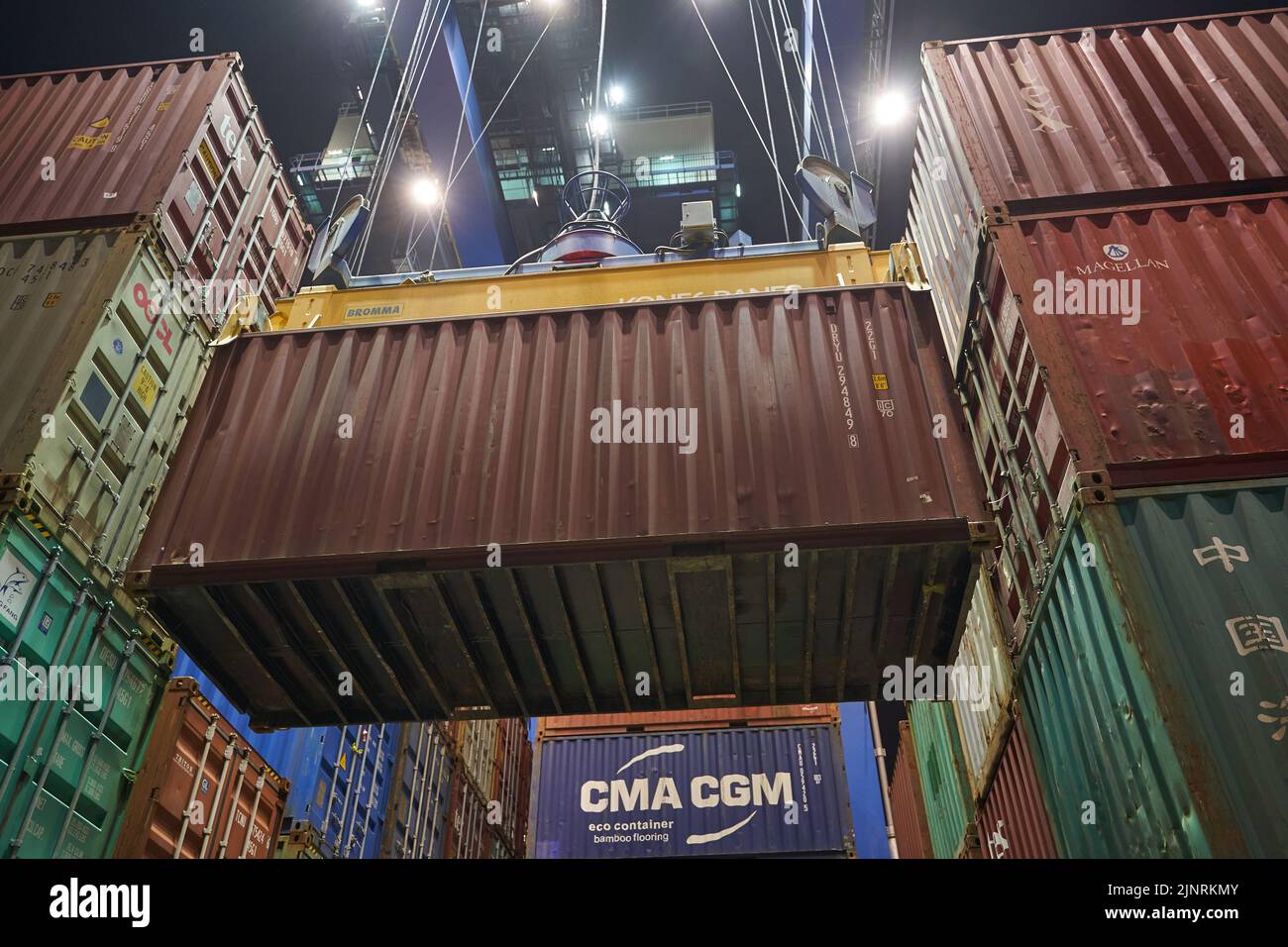Odessa, Ukraine SIRCA 2019: industrial port with containers. Stacks of ...