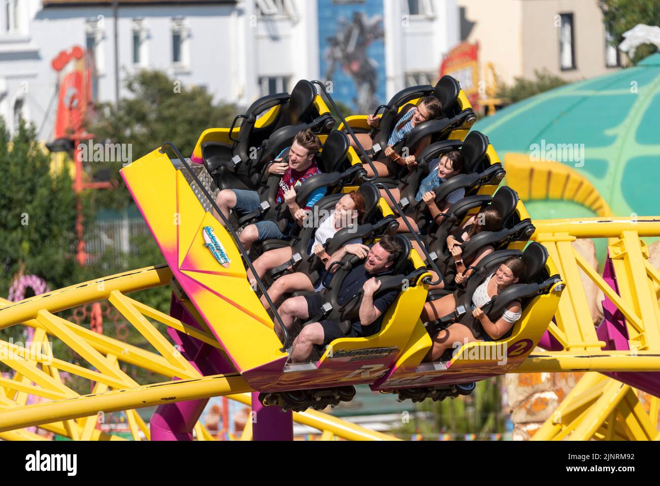 People on the Rage thrill ride of Adventure Island in Southend on Sea ...