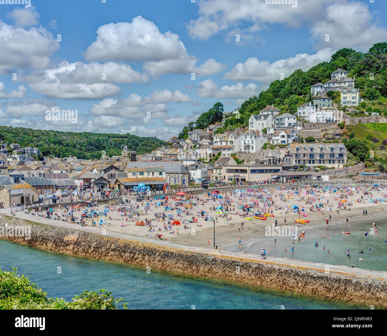 Sandy East Looe beach and old town taken from Hannafore point across ...