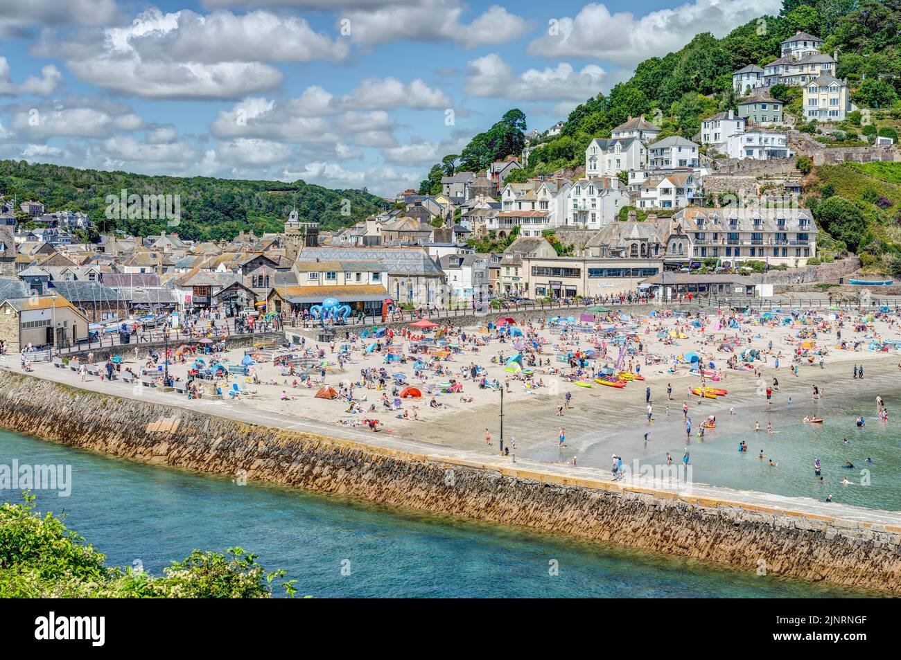 Sandy East Looe beach and old town taken from Hannafore point across ...