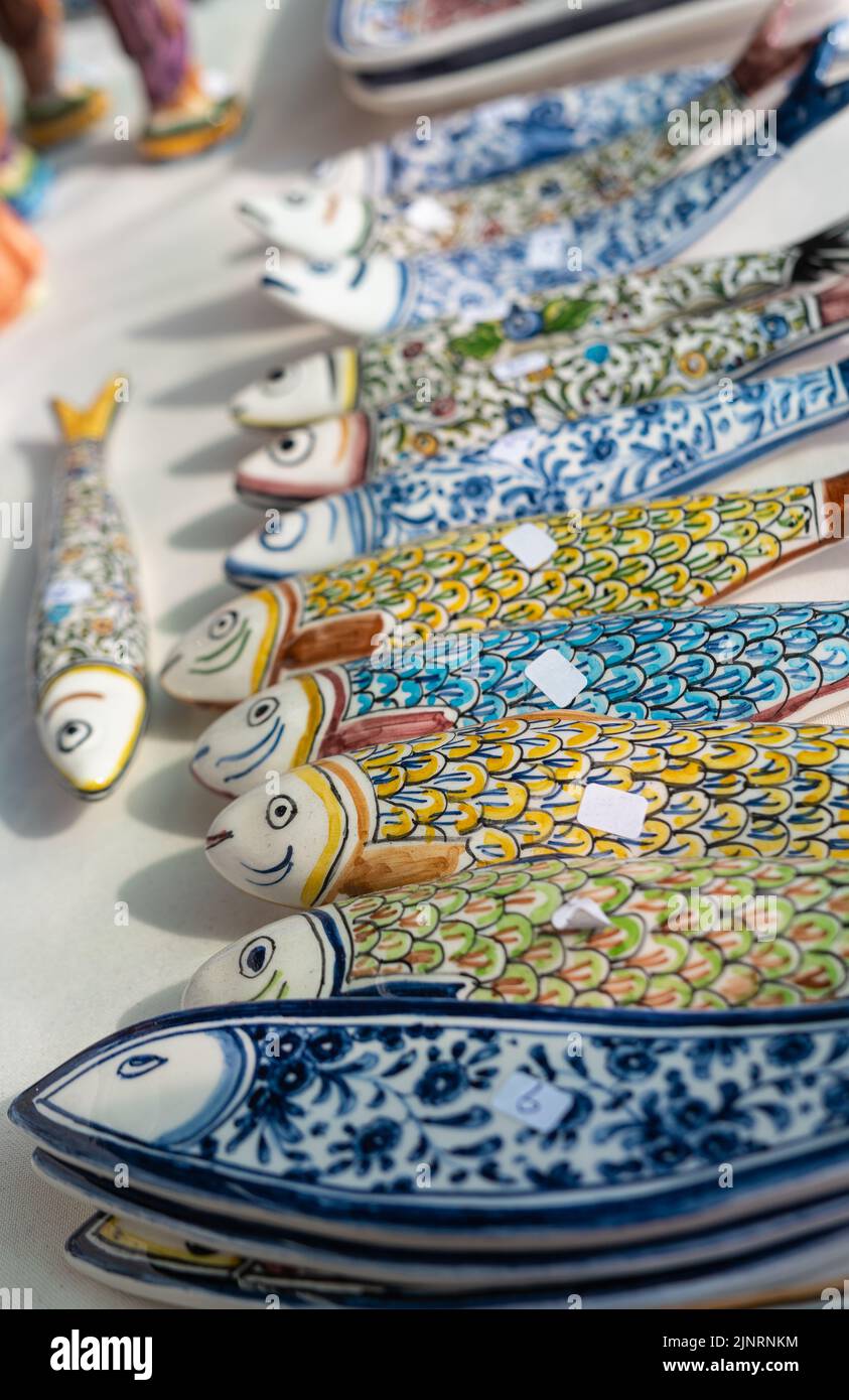 Stall with colorful Portuguese ceramic sardines Stock Photo - Alamy