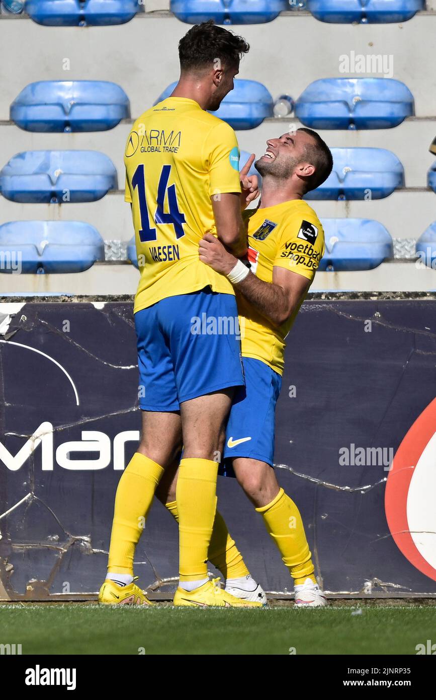 Westerlo's Kyan Vaesen and Westerlo's Tuur Dierckx celebrate after ...