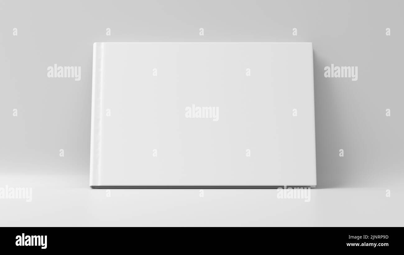 Blank horizontal hardcover book cover mockup standing on white ...