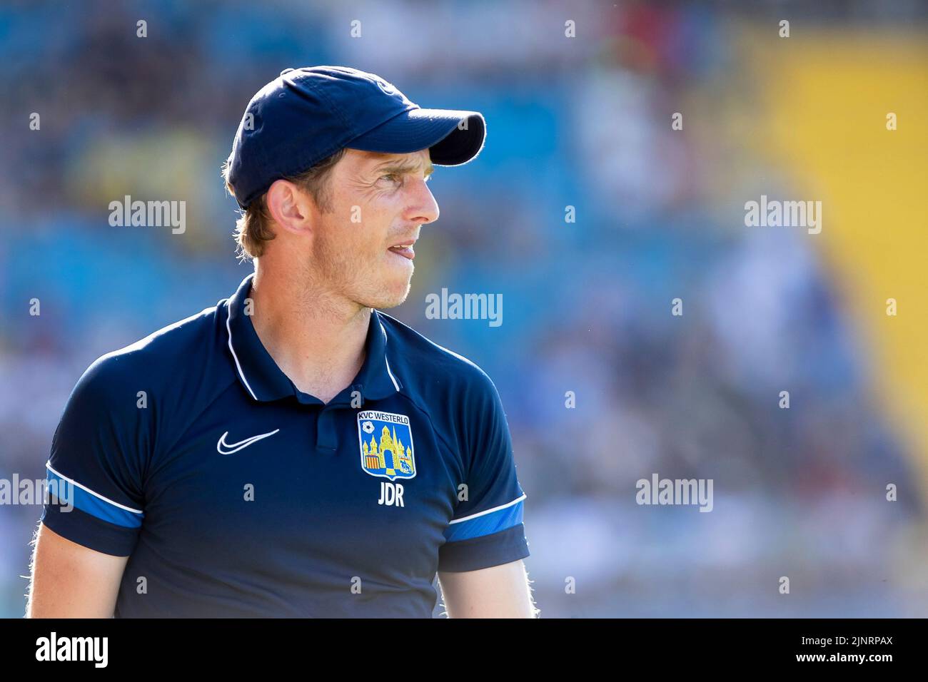 Westerlo's head coach Jonas De Roeck pictured during a soccer match ...