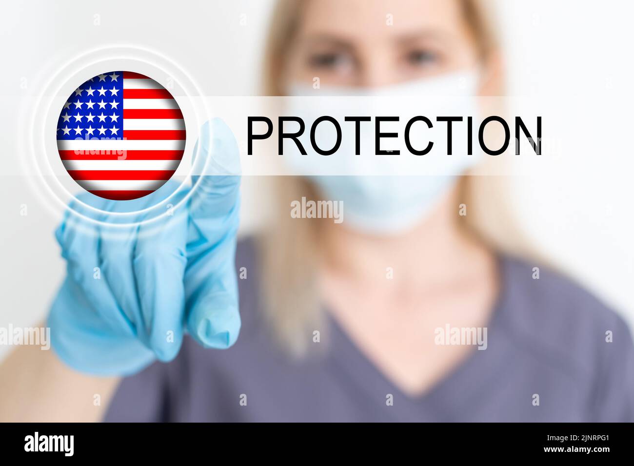 usa flag with virtual protection button Stock Photo - Alamy