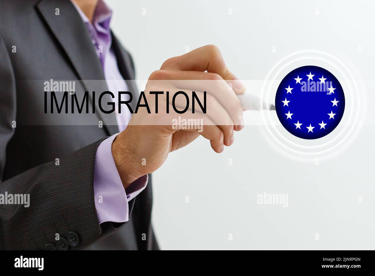 Flag of European Union, EU flag and the inscription immigration Stock ...