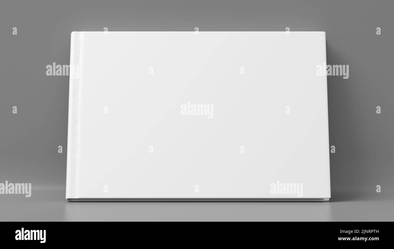 Blank horizontal hardcover book cover mockup standing on gray ...