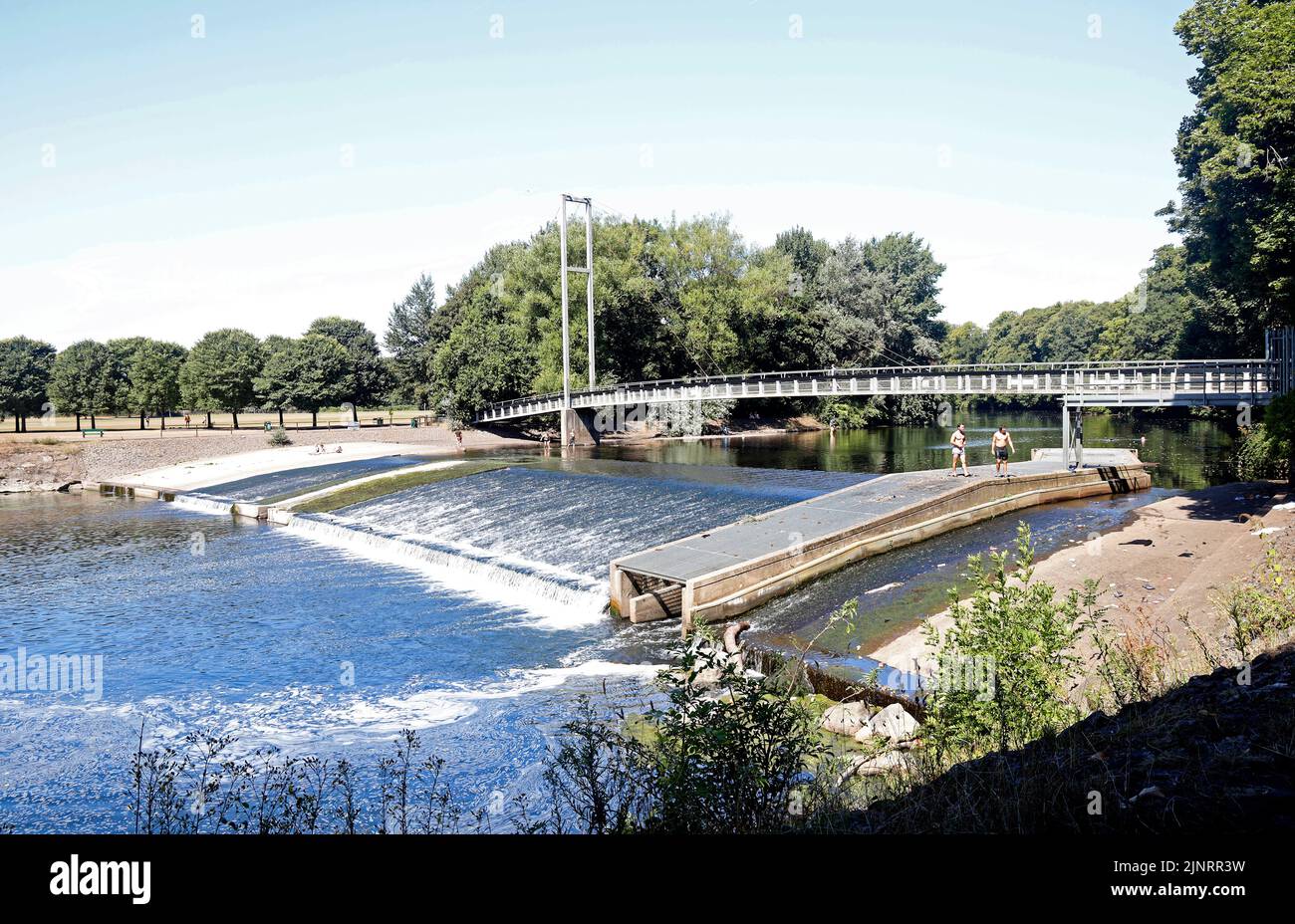 Enjoying hot weather at Blackweir Bridge, Pontcanna Fields, Blackweir ...