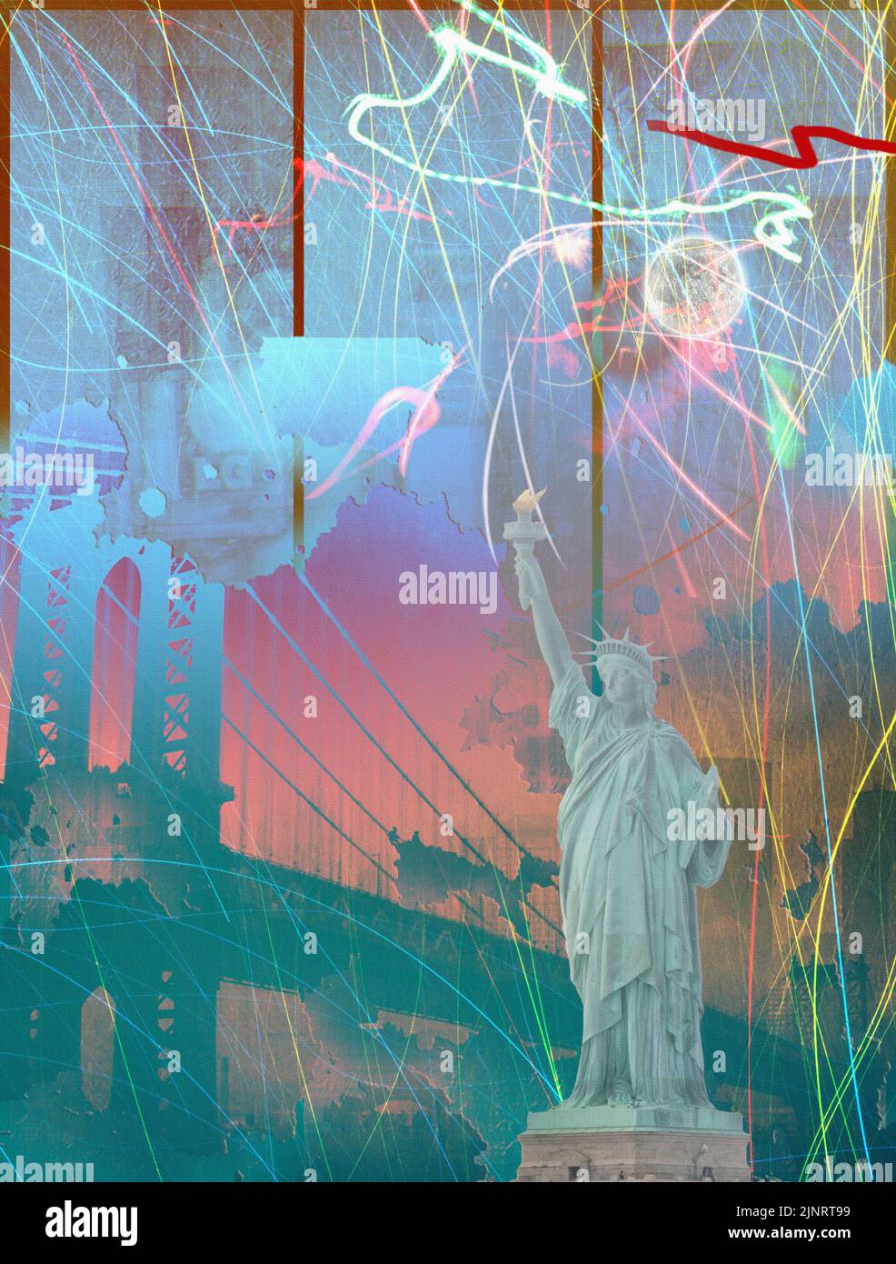 Statue of liberty and NYC. 3D rendering Stock Photo - Alamy
