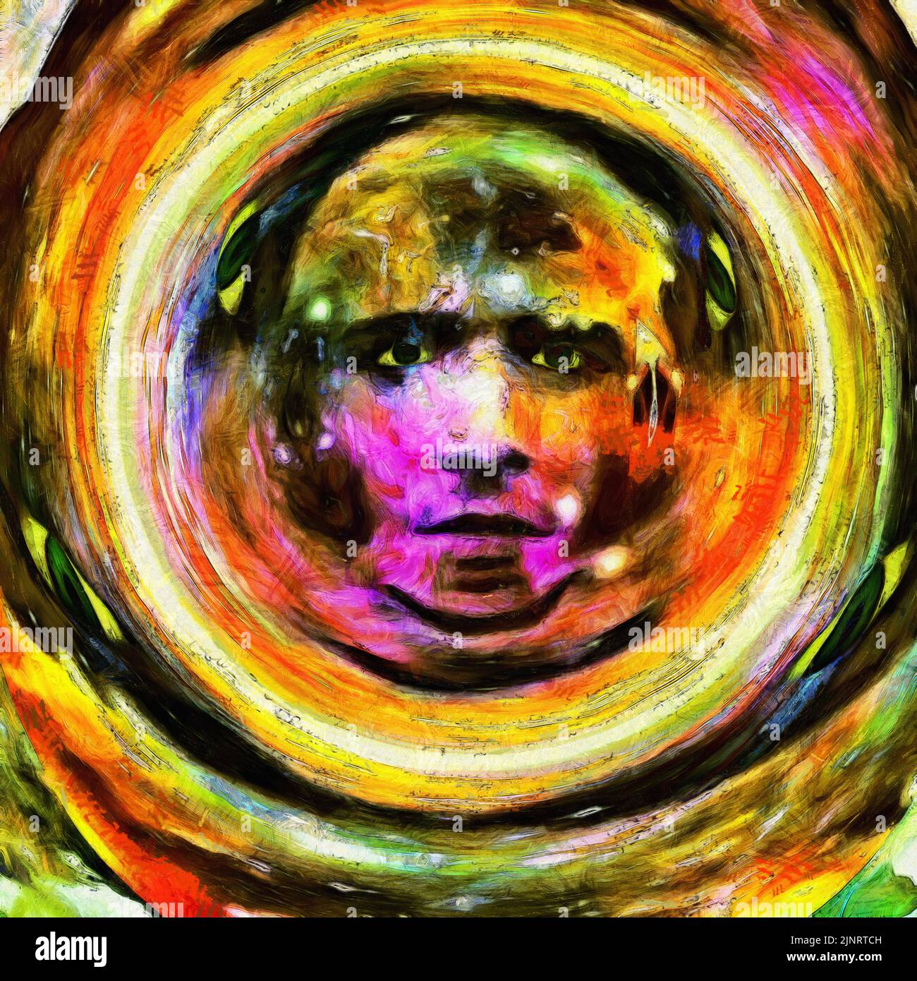 Surreal painting. Man face in vivid colors. 3D rendering Stock Photo ...