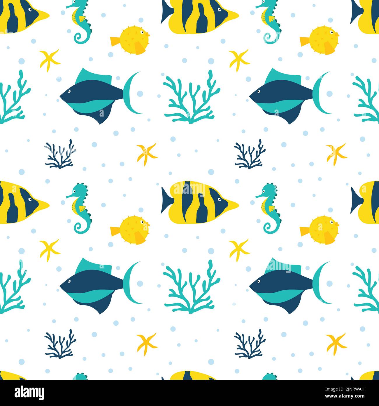 Seamless fabric with colorful fish, moon fish and seahorse. Background ...