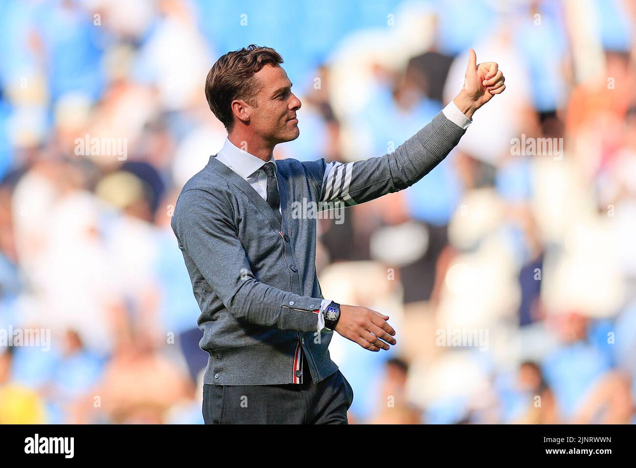 Scott Parker the Bournemouth manager acknowledges the fans at the end ...