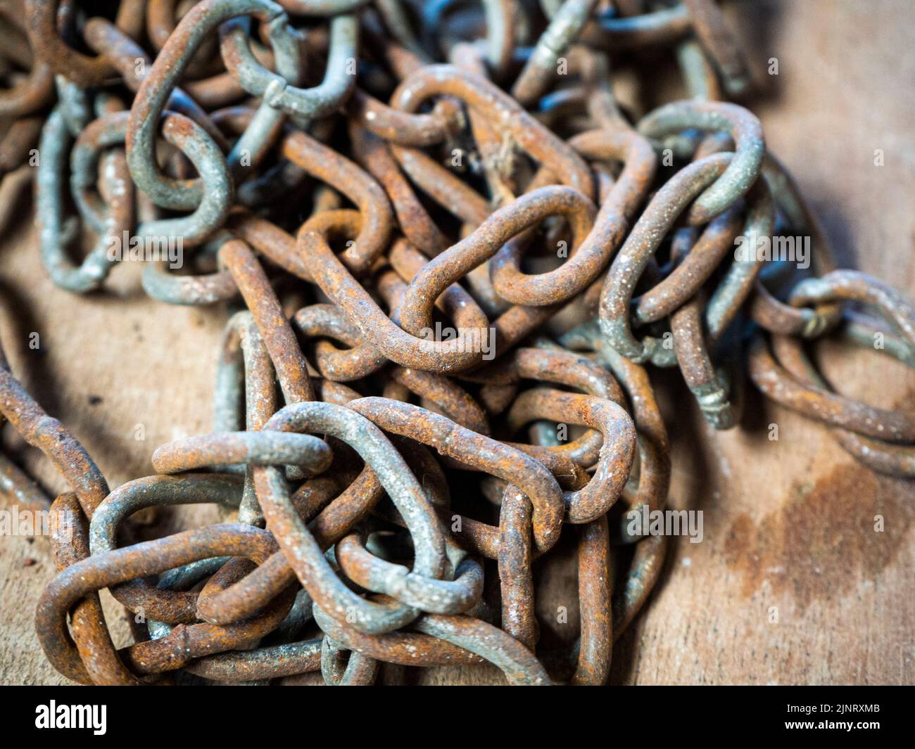 old rusted steel chains. Concept of antiquity and false security Stock ...