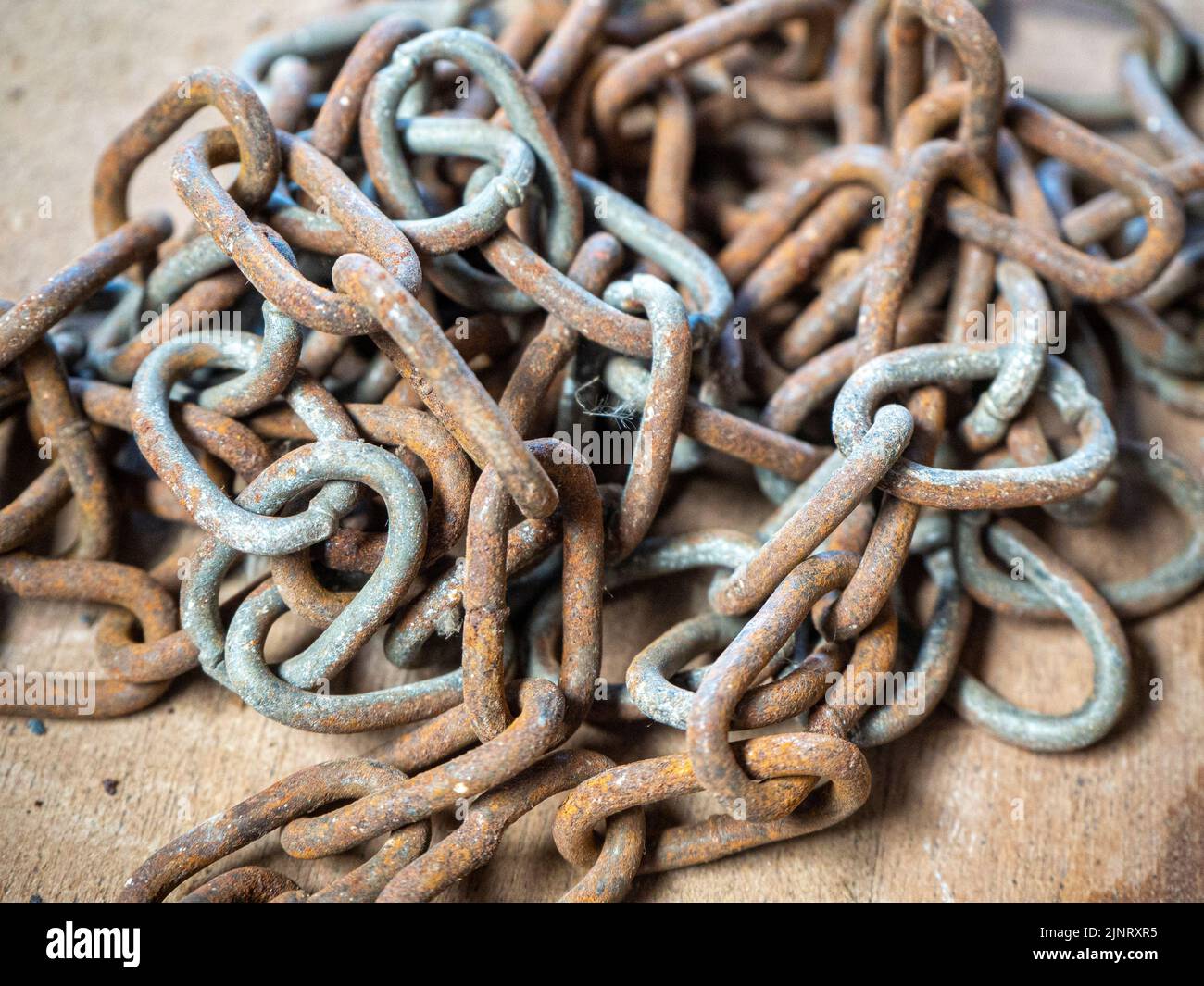 old rusted steel chains. Concept of antiquity and false security Stock ...