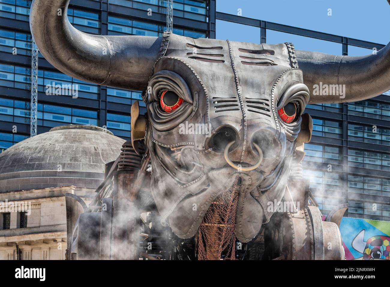 Detail of the 10 metre high raging bull from the 2022 Commonwealth ...