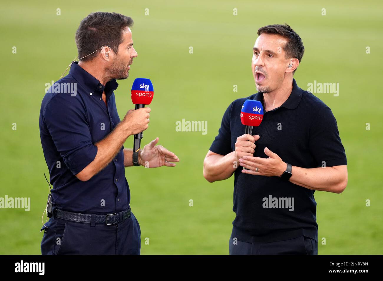 Sky Sport's pundit Gary Neville (right) and Jamie Redknapp after the ...