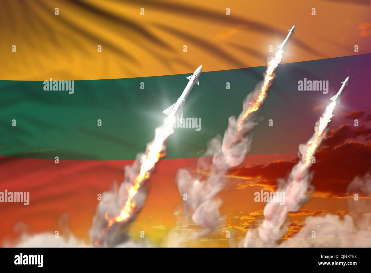 Modern strategic rocket forces concept on sunset background, Lithuania ...
