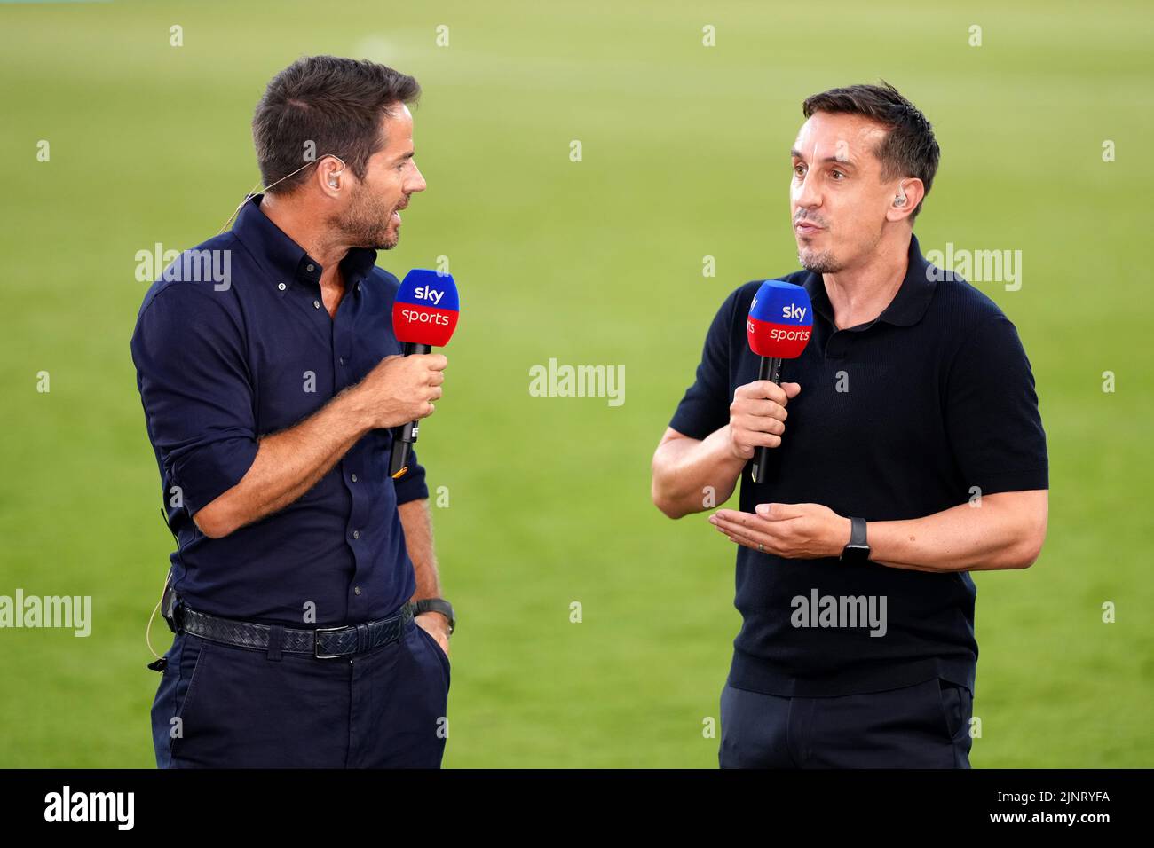 Sky Sport's pundit Gary Neville (right) and Jamie Redknapp after the ...