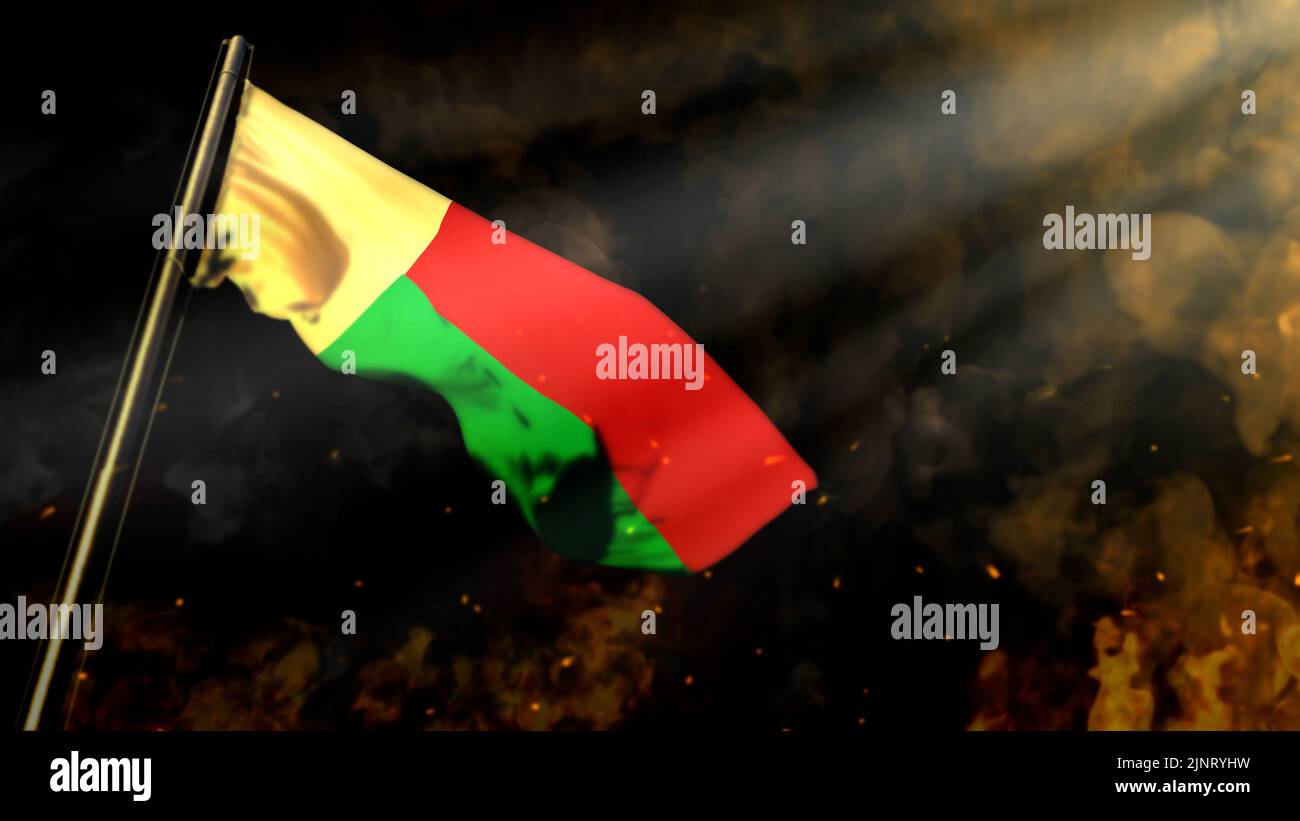 soft focus Madagascar flag on smoke with sun rays bg - disaster concept ...