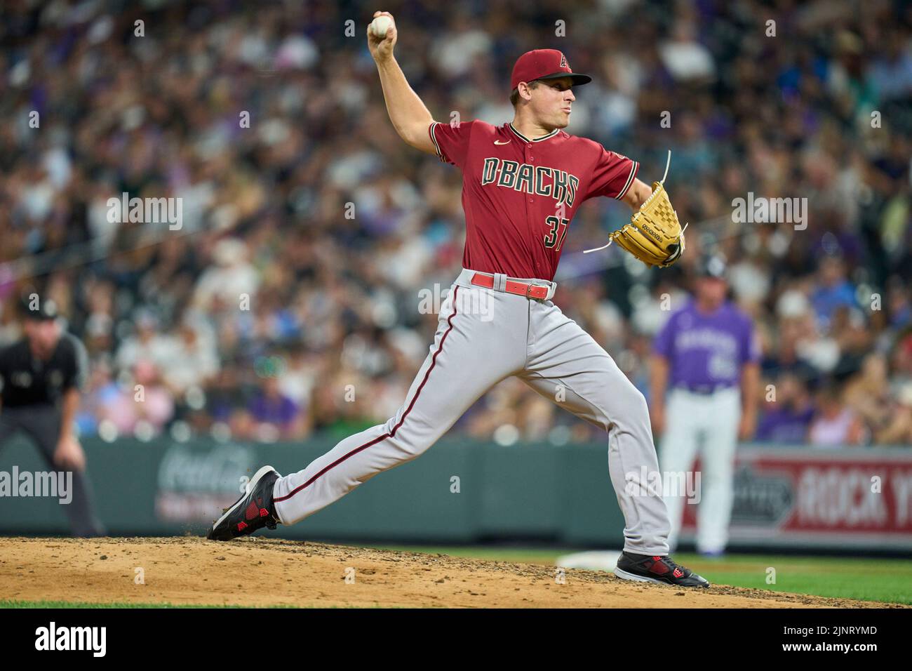 August 12 2022: Arizona pitcher Kevin Ginkel (37) throws a pitch during ...