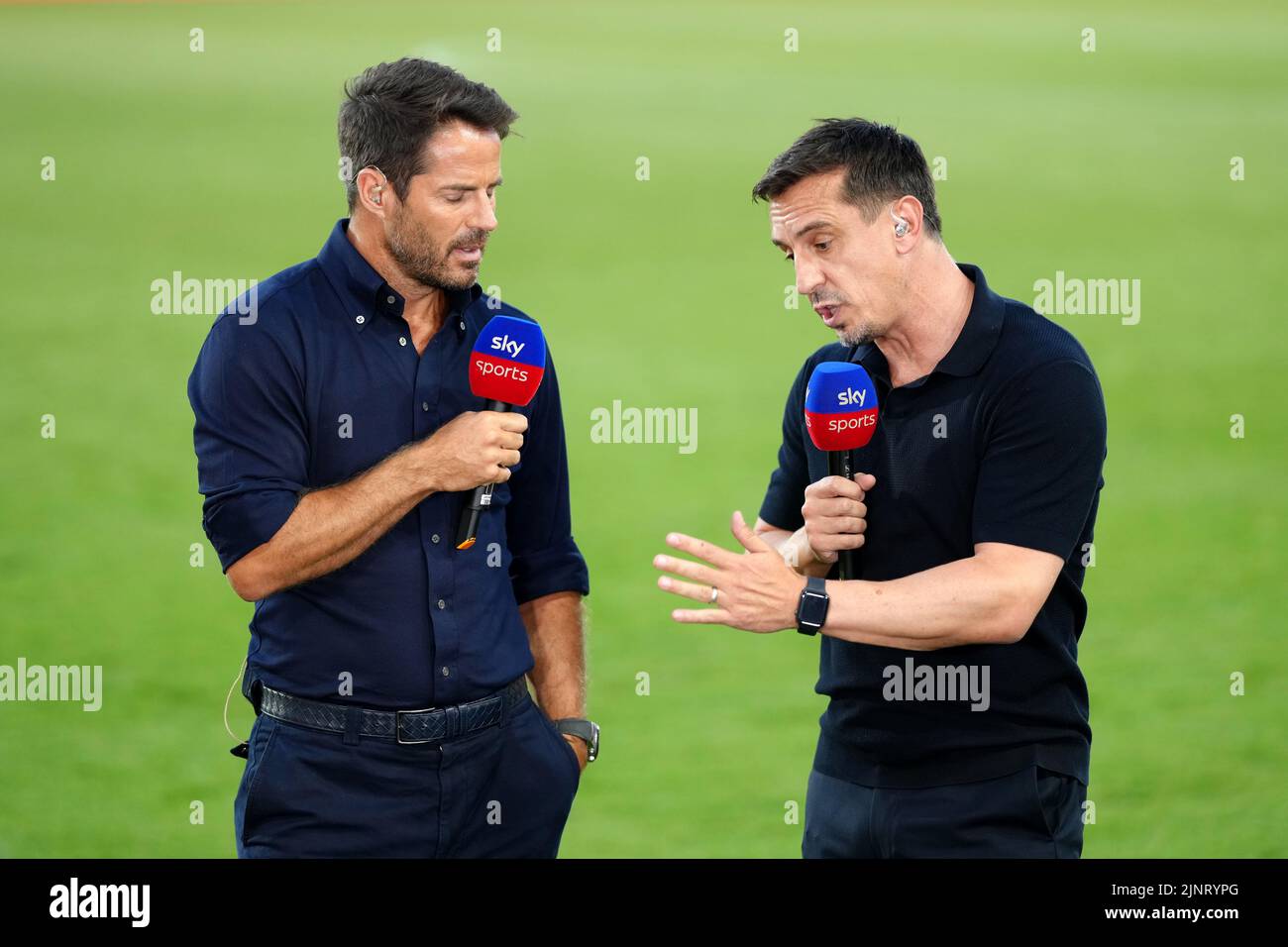 Sky Sport's pundit Gary Neville (right) and Jamie Redknapp after the ...
