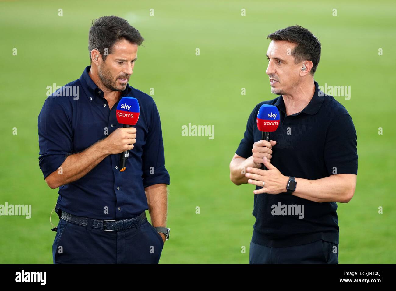 Sky Sport's pundit Gary Neville (right) and Jamie Redknapp after the ...