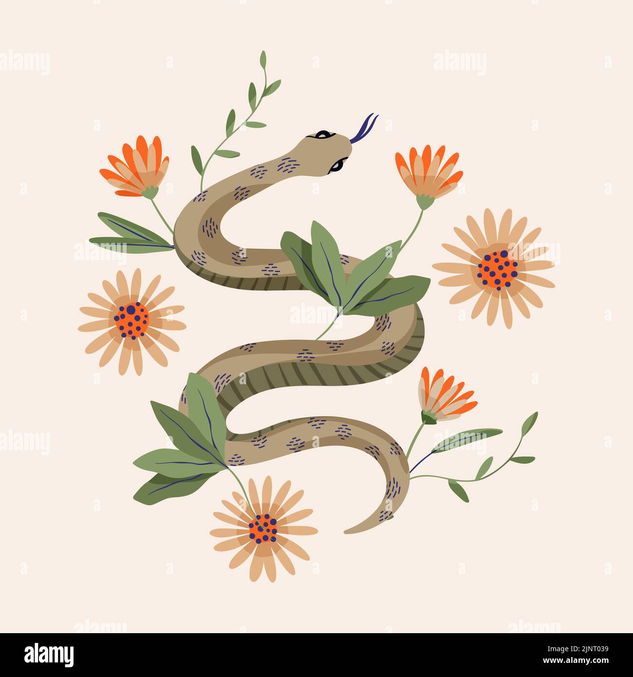 Snake illustrations vector retro design alchemy flower. Python vintage ...